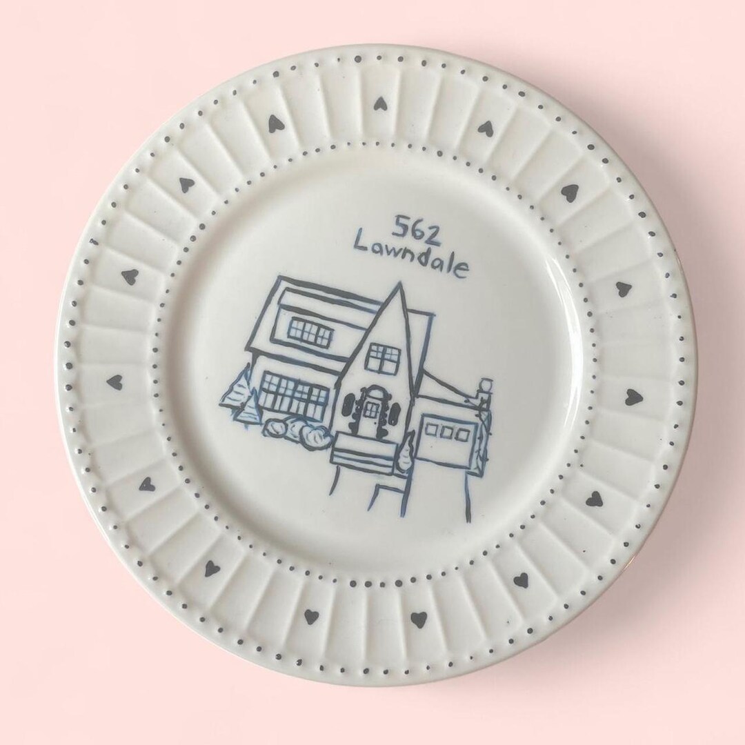 Hand Painted Plates - Home + Houses Linework - Etsy