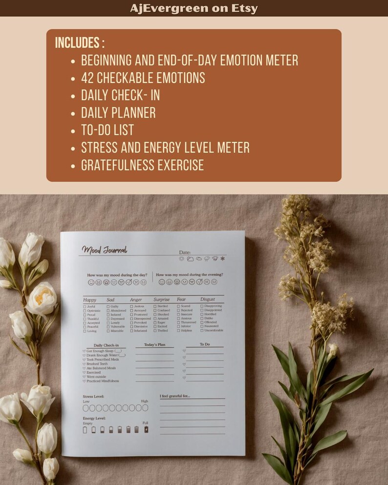 Daily Mood Tracker - Emotion Tracker Mental Health Check In, Daily Mood ...