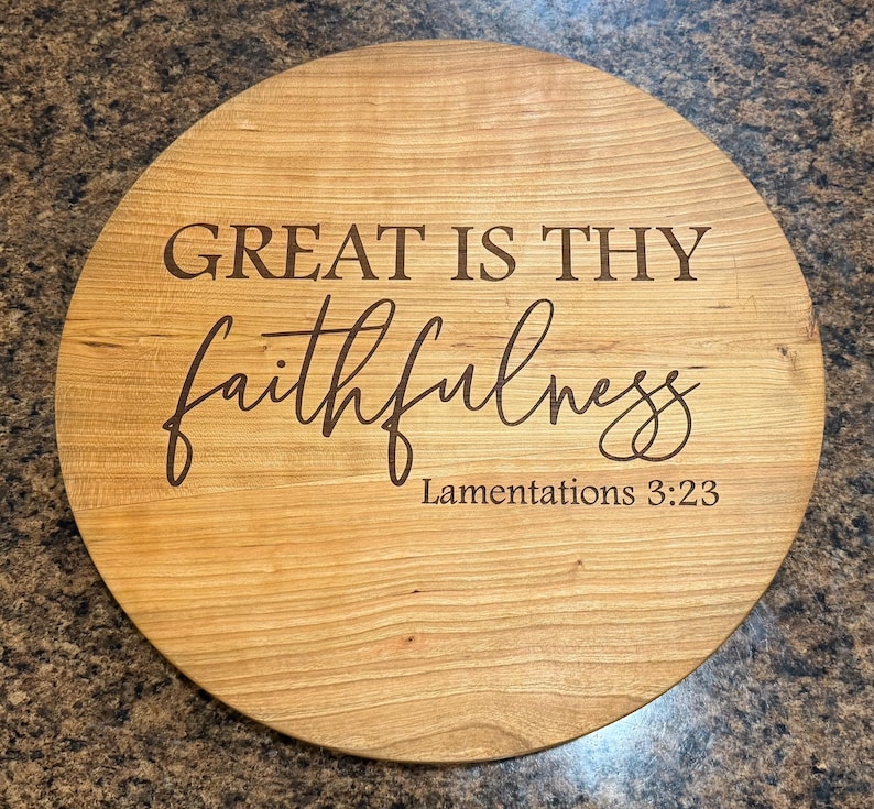 Engraved Cherry Lazy Susan, Lamentations 3:23, Christian, Kitchen Decor ...