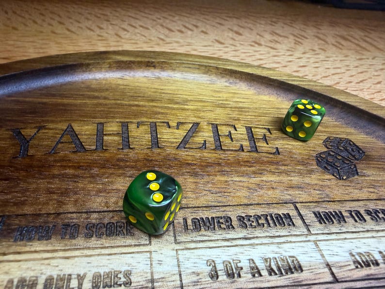 Wood Engraved Yahtzee Dice Game Board, Acacia Wood Tray - Etsy