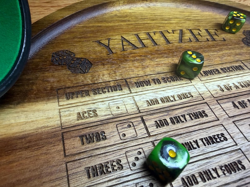 Wood Engraved Yahtzee Dice Game Board, Acacia Wood Tray - Etsy