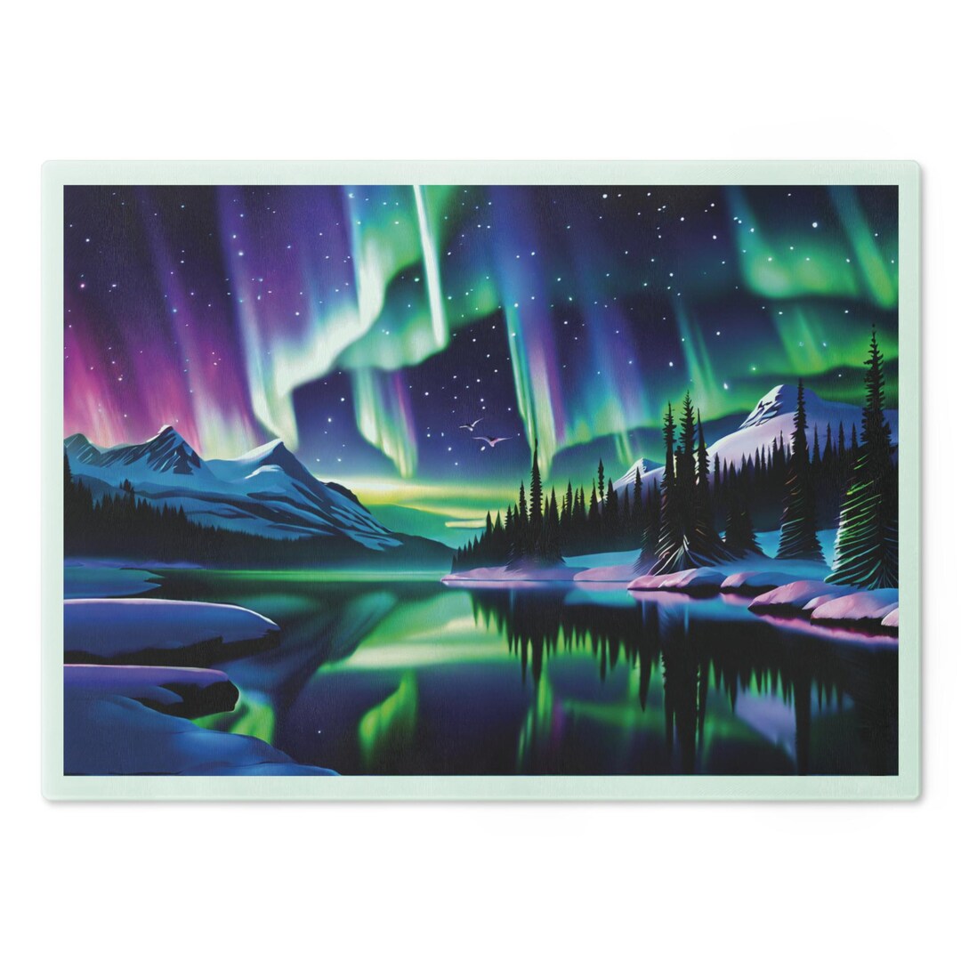 Aurora Borealis Landscape Cutting Board | Northern Lights Lake Scene - Etsy