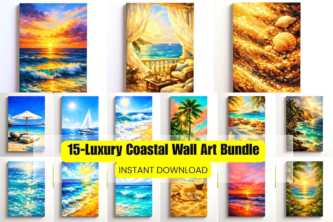 15 Printable Coastal Wall Art, Vibrant Beach & Tropical Prints, Luxury ...