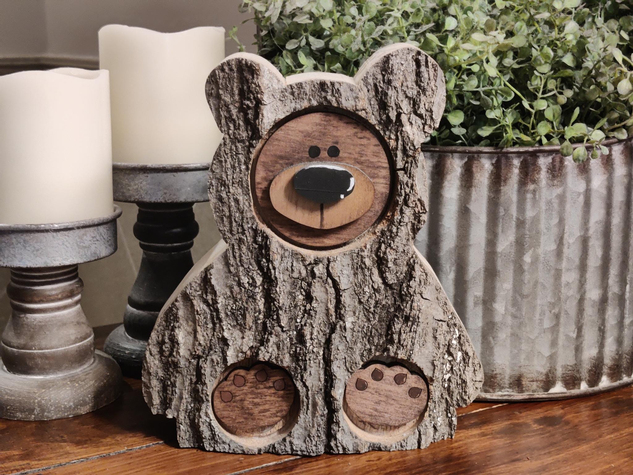 Forest Décor White Oak, Live-edge, Wooden Bear Figurine - Etsy