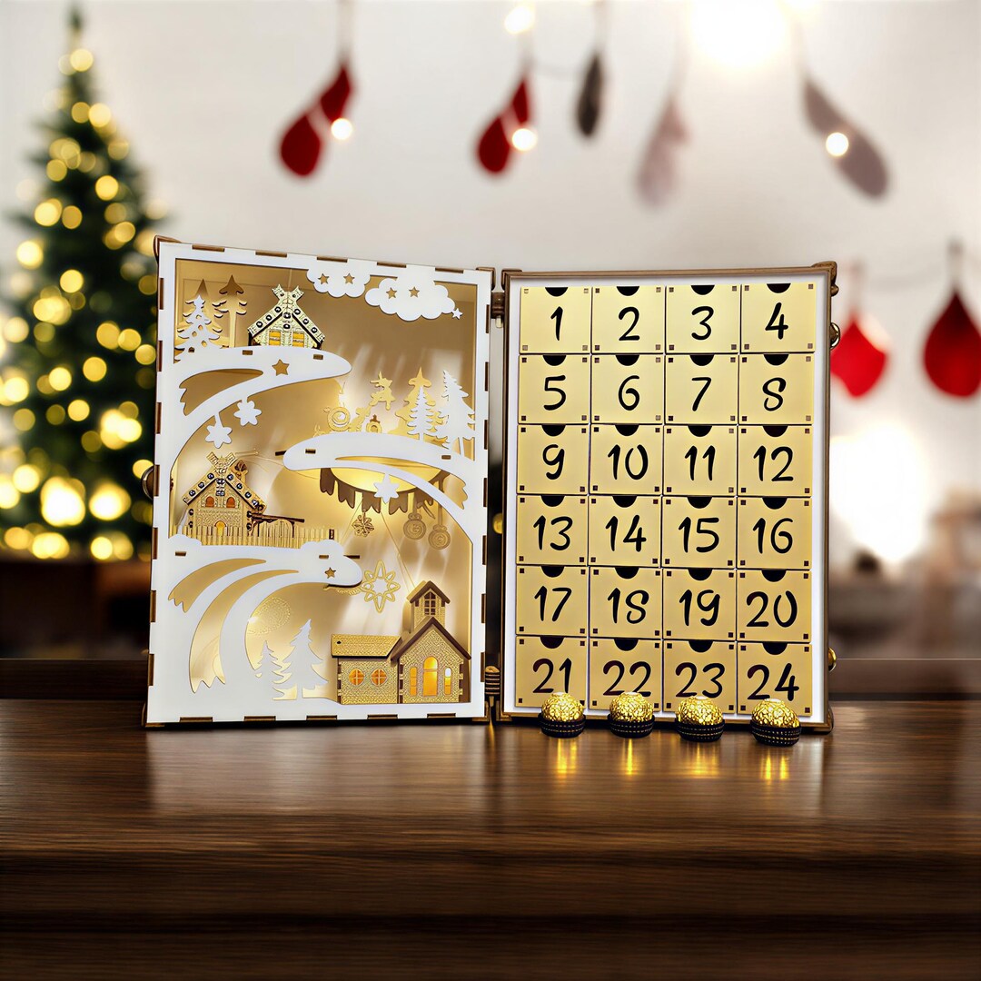 Laser Cut Christmas Advent Calendar SVG: 3mm Wood Countdown Box ...