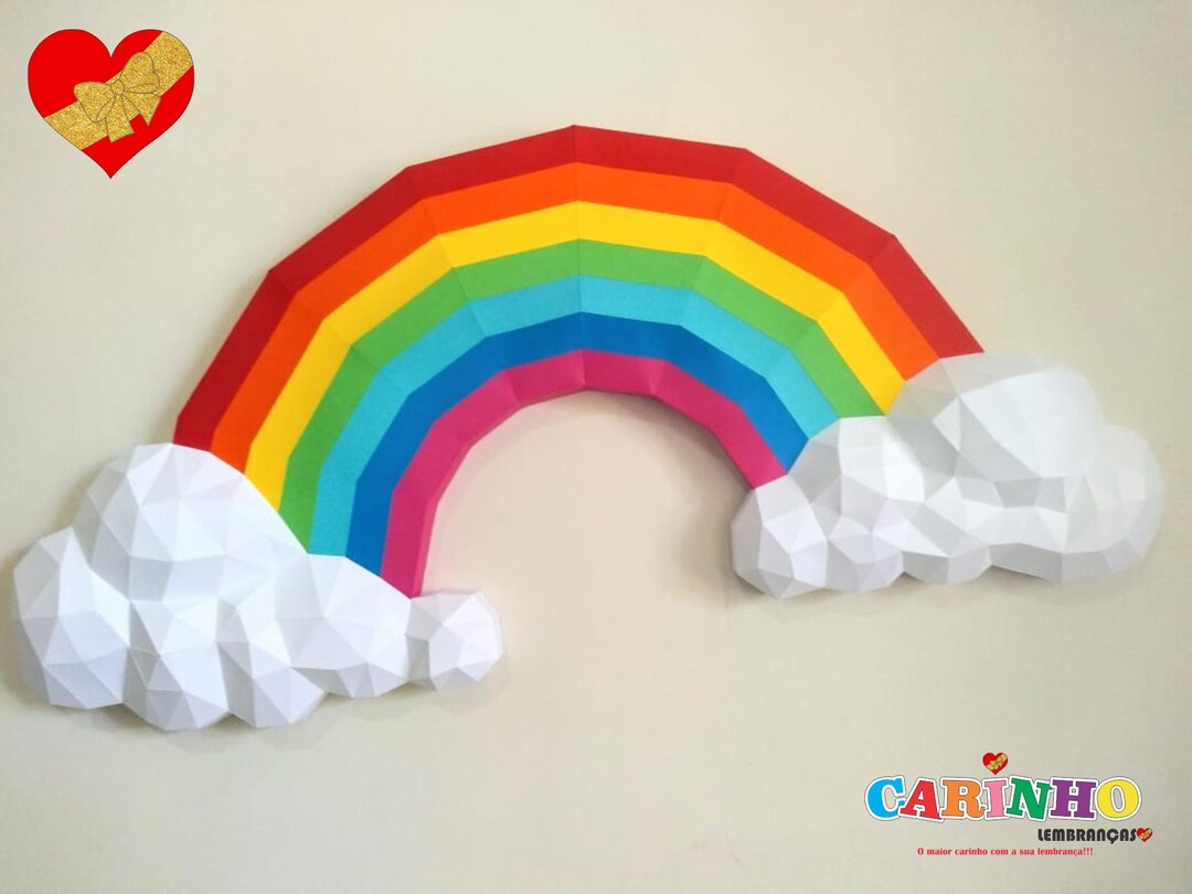 Rainbow With Clouds Papercraft Low Poly - Etsy