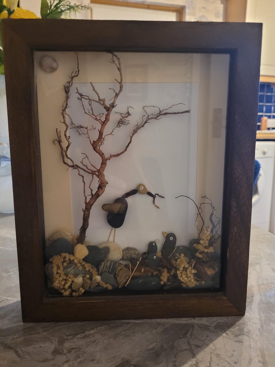 Pebble Bird Family – Handmade Nature Art in Wooden Shadow Box - Etsy