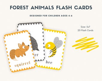 Forest Friends Adventure - 20 Printable 5x7 Flashcards for Kids Ages 4 ...