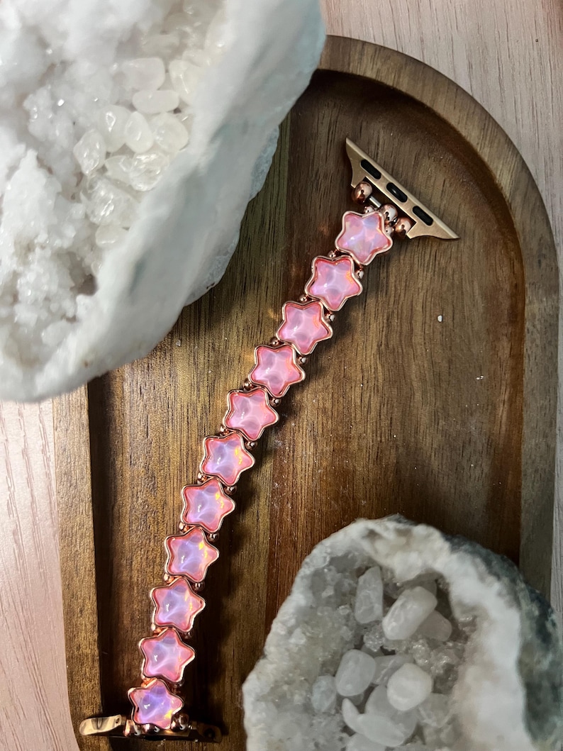 Pink Star Apple Watch Band, Rose Gold Beaded Strap, Coquette Y2K ...