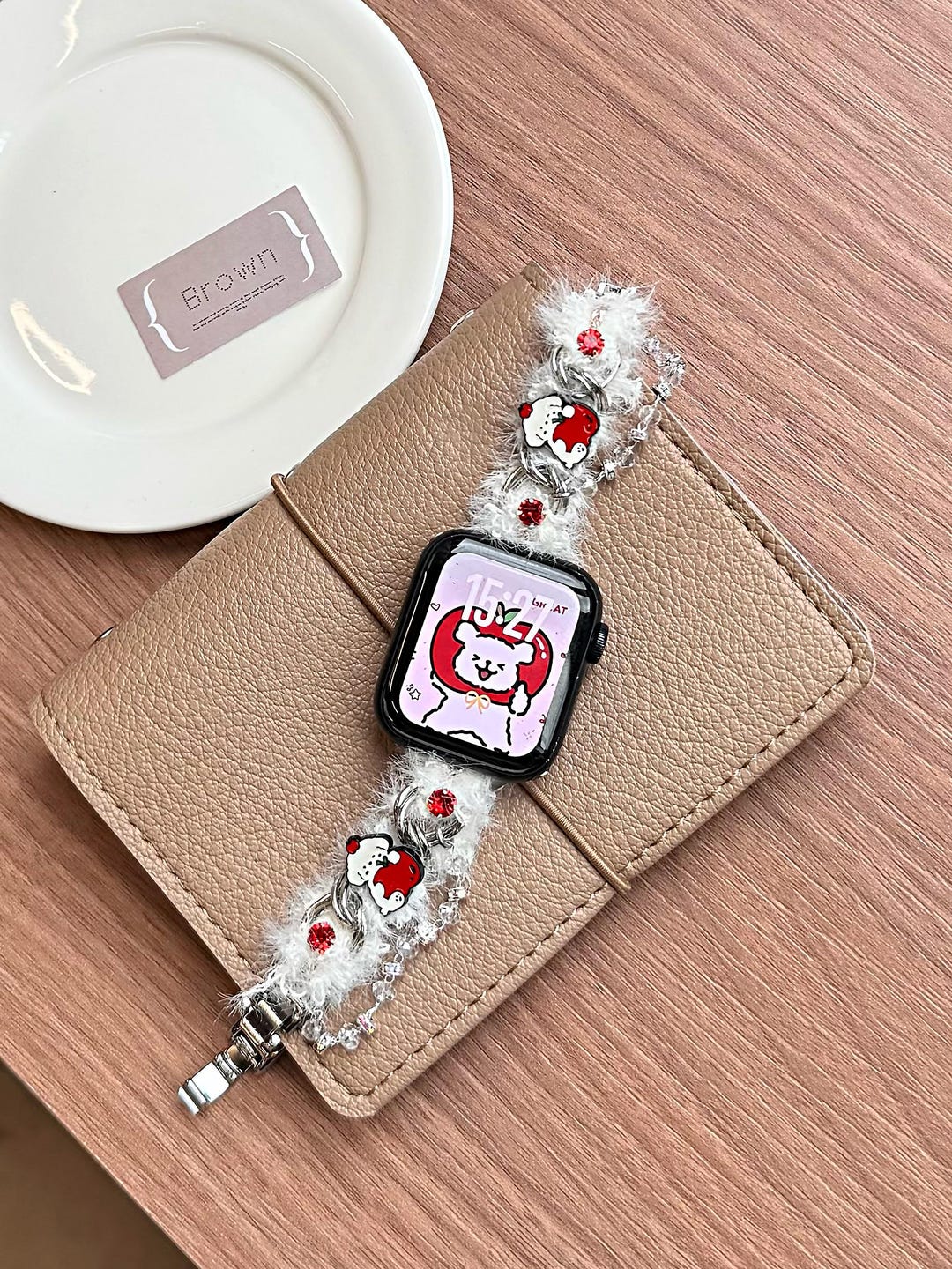 White Faux Fur Apple Watch Band, Red Rhinestone Bear Charm - Etsy