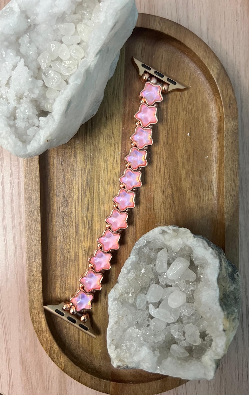 Pink Star Apple Watch Band, Rose Gold Beaded Strap, Coquette Y2K ...