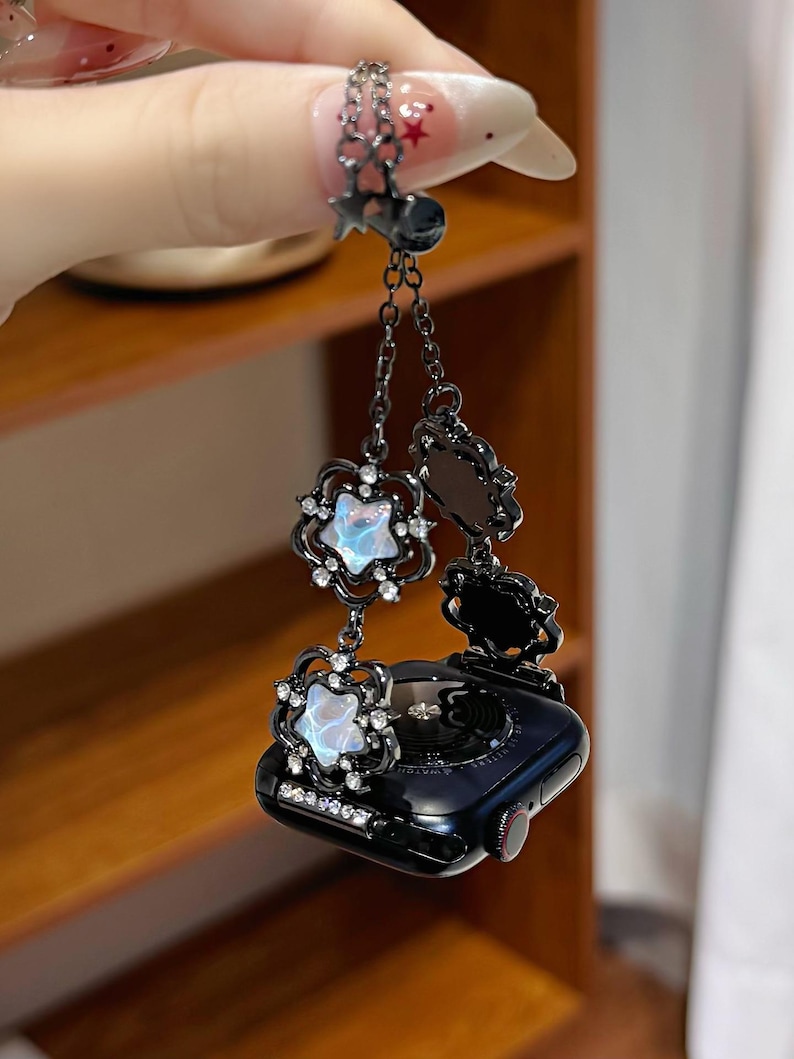 Gothic Black Aurora Star Apple Watch Band, Dark Fairy Opal Chain ...