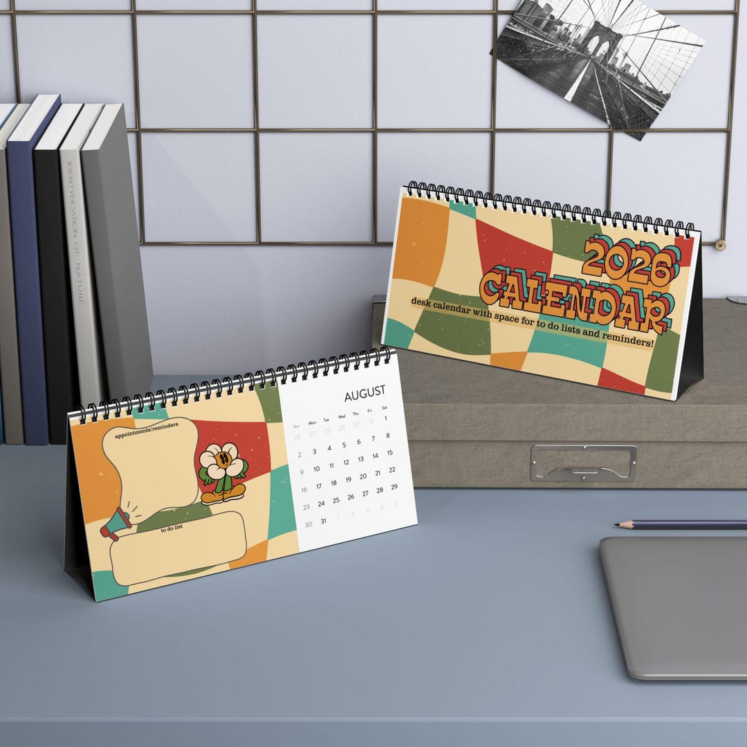 Retro Checkered 2026 Desktop Calendar | Desk Planner With Notes - Etsy
