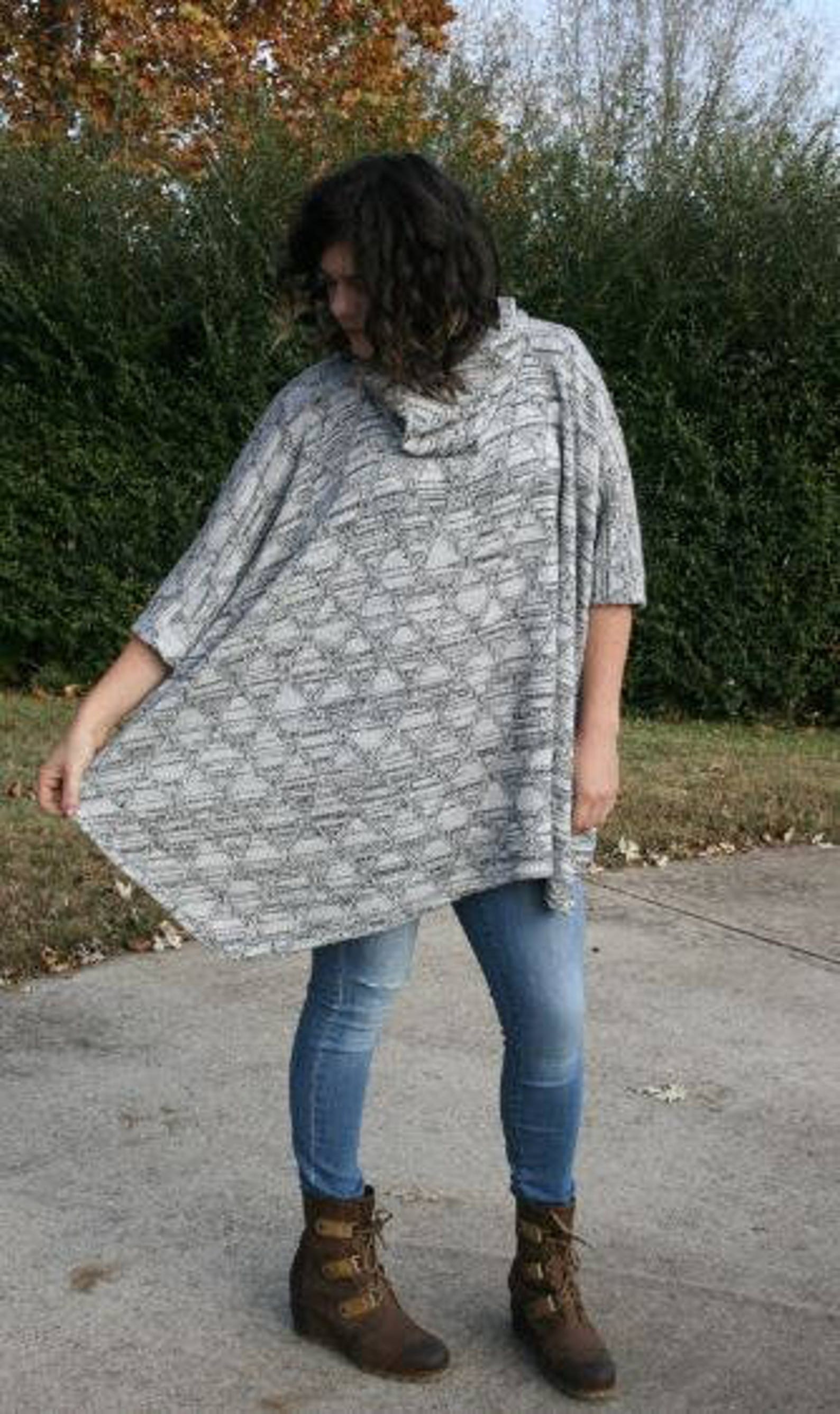 Womens Poncho Sewing Pattern With Hood, Cowl Neck Poncho With Hood Pdf ...