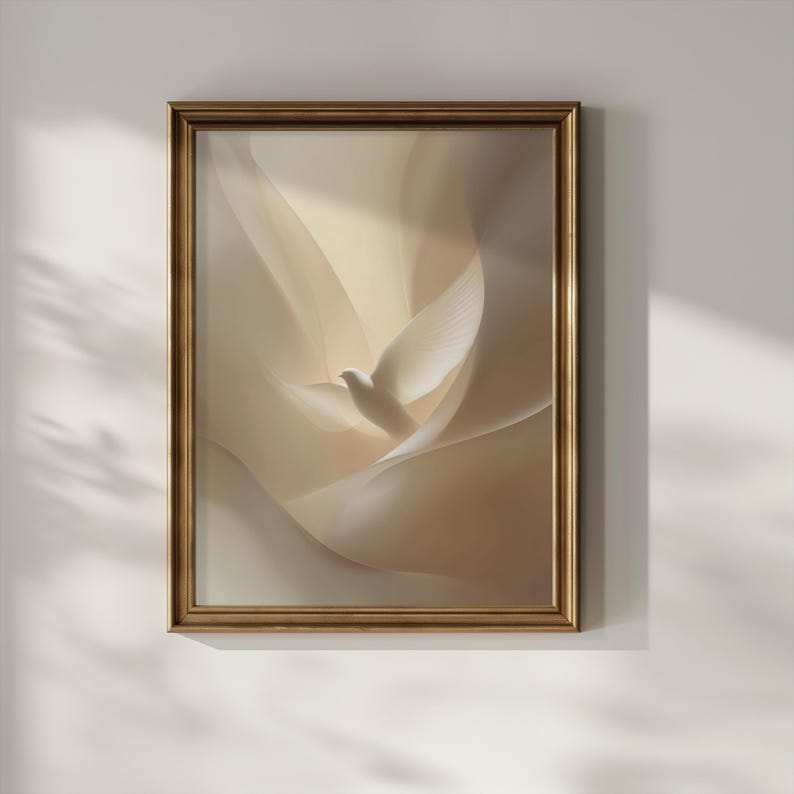 Dove of Peace — Minimal Dove Abstract Art in Soft Neutrals, Symbol of ...