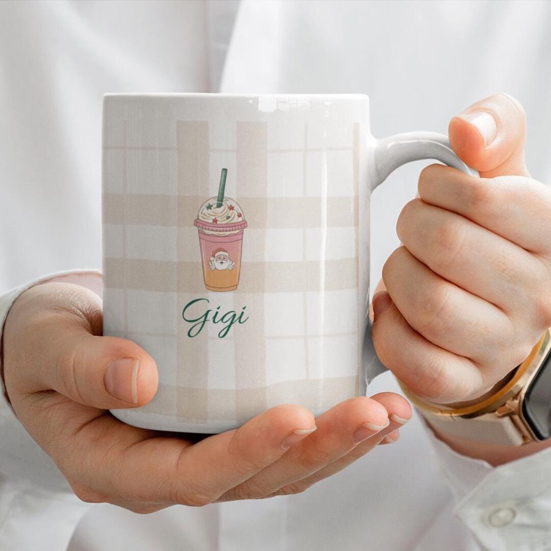 Personalized Santa Frappé Mug With Name, Cute Christmas Coffee Cup ...