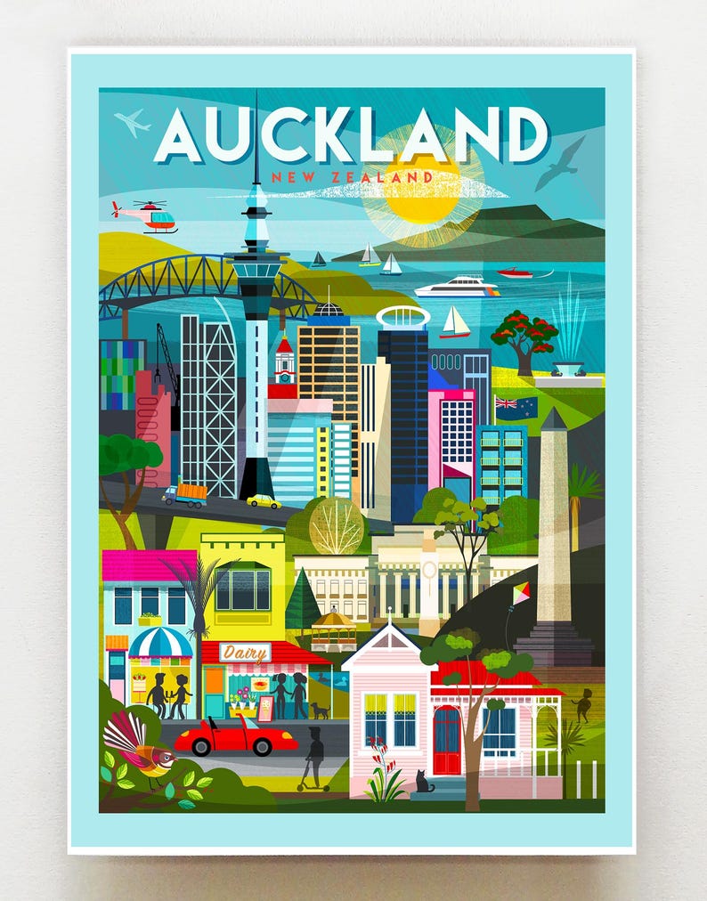 Auckland, New Zealand, Travel Poster, Print, NZA212 - Etsy