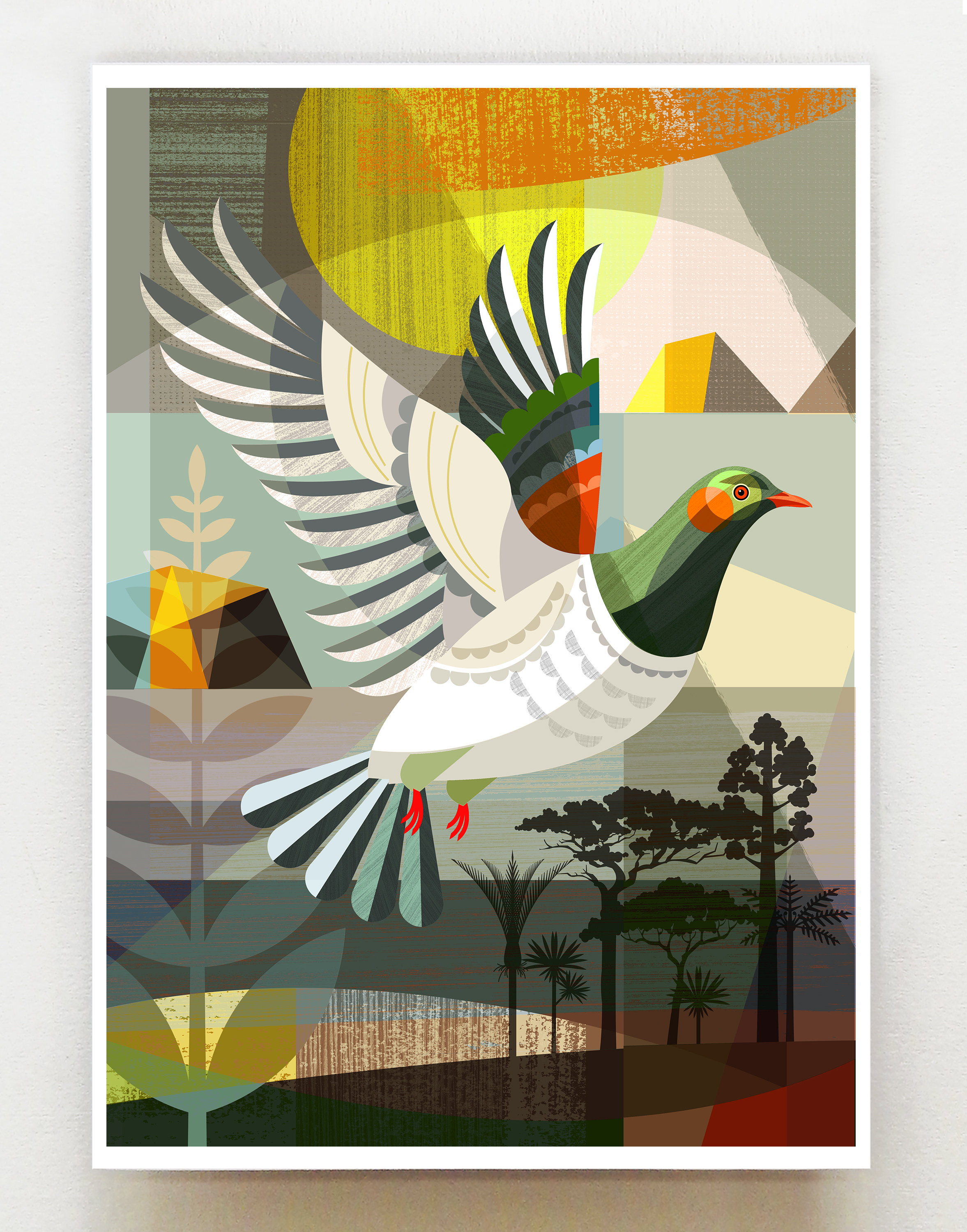 The flight of the Kereru, New Zealand native bird print, NZA109