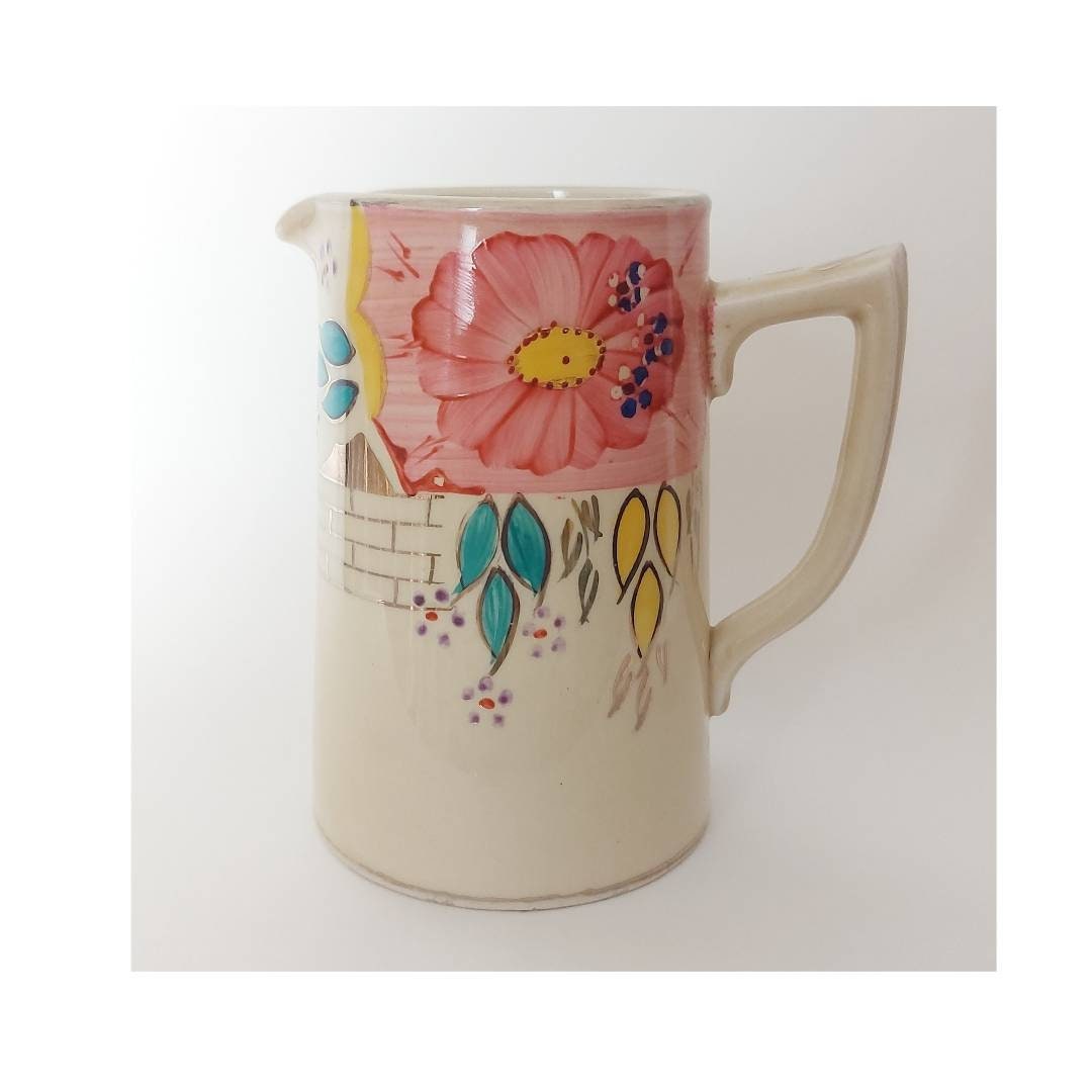 1940s Sadler Handpainted Floral Ceramic Pitcher - Cream Base Colour ...
