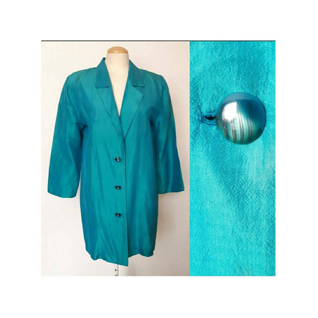 1980s Turquoise Two Tone Silk Oversized Blazer Size 12 or L - Etsy