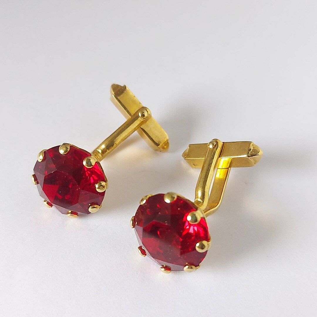 1960s Red Rhinestone and Gold Statement Cufflinks - Etsy