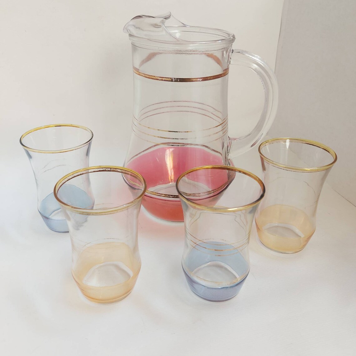 1950s/60s Lusterware Glass Pitcher and 4 Glass Barware Set - Vintage ...