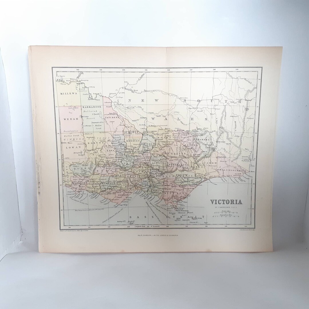 1892 Antique Map of Victoria, Australia From Atlas Paper Ephemera ...