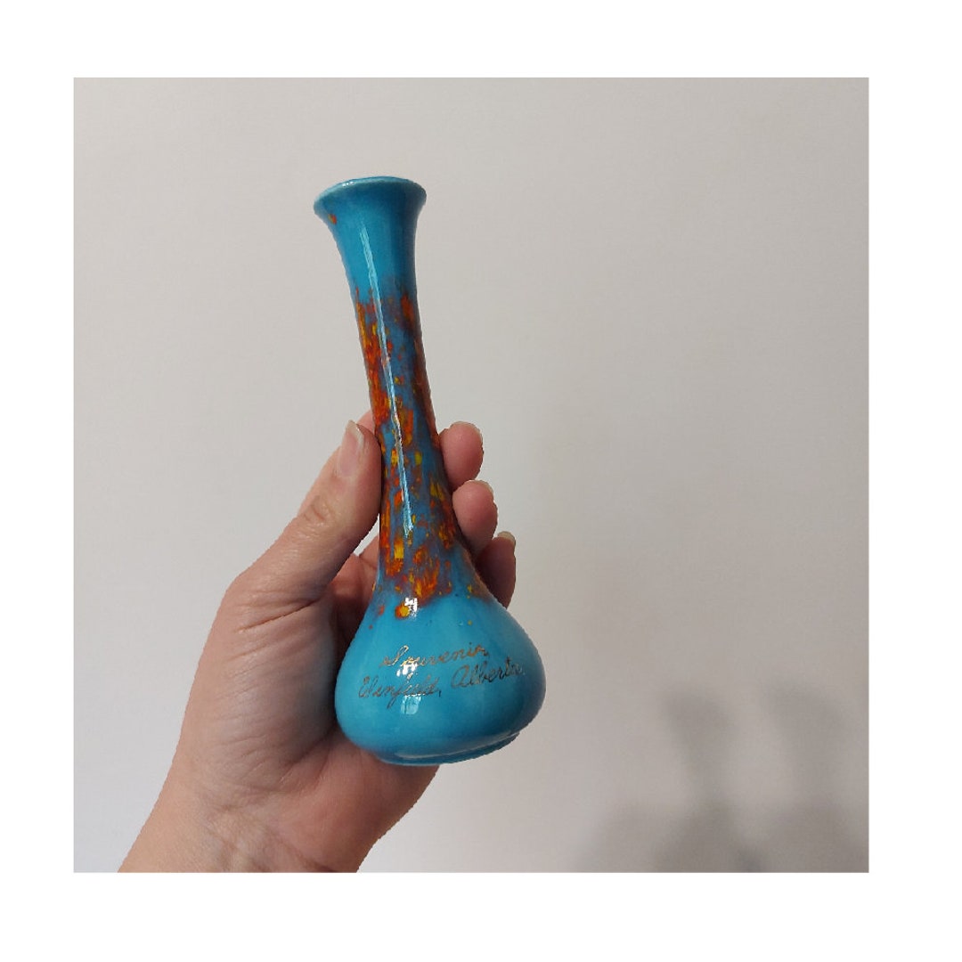 1960s/70s Blue Speckled Drip-glaze Bud Vase - Travel Souvenir Winfield ...