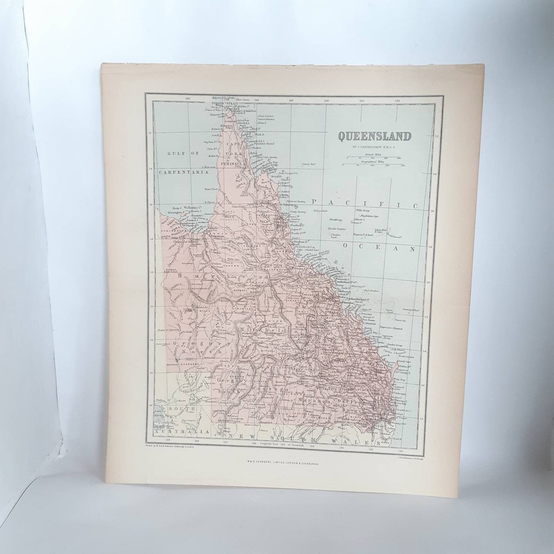 1892 Antique Map of Queensland, Australia From Atlas - Paper Ephemera ...