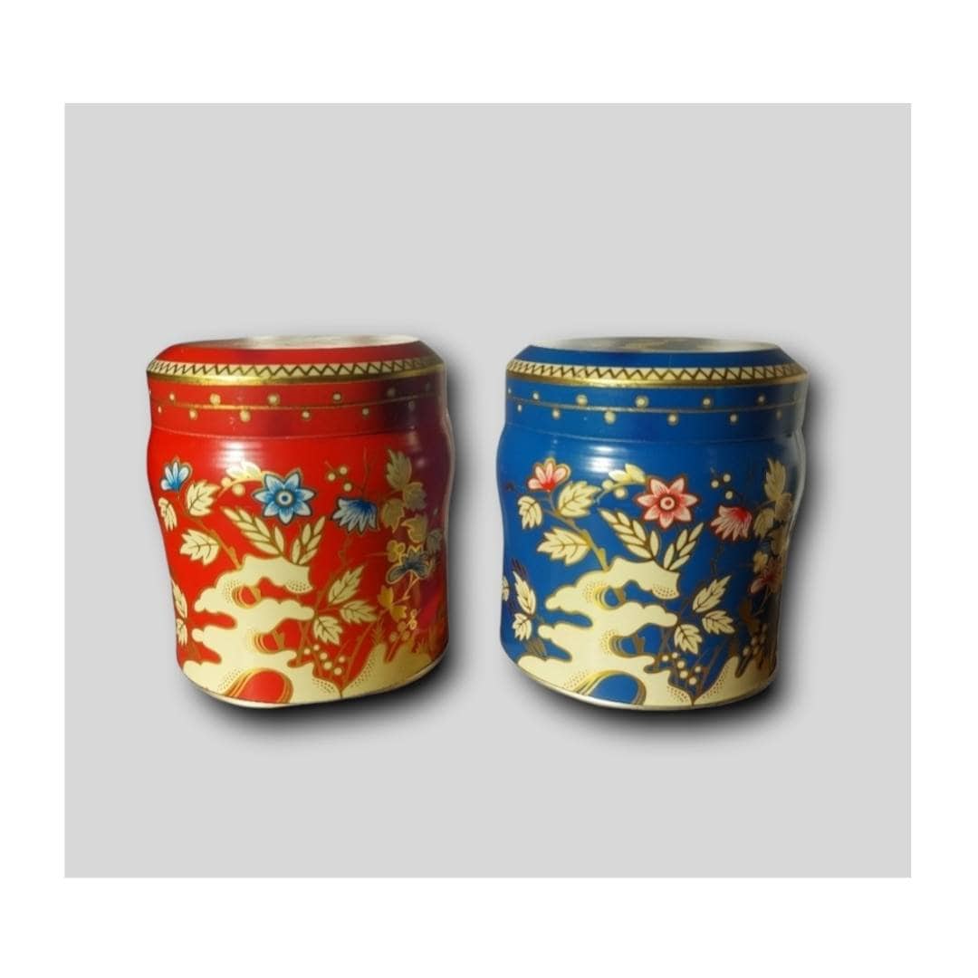 1960s Scribbans-kemp Tins in Blue and Red Asian Motif Pair Set of Two ...