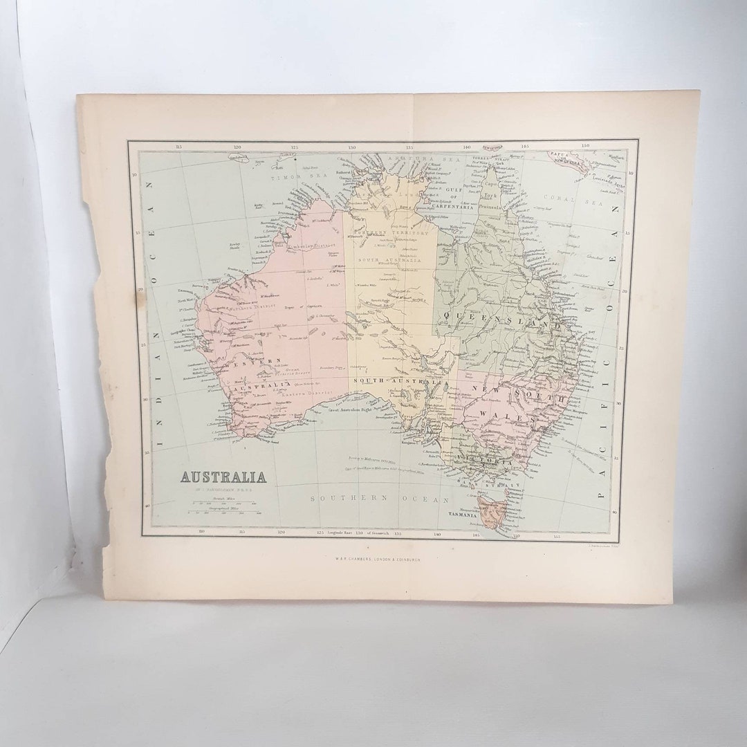 1892 Antique Map of Australia From Atlas - Paper Ephemera ...