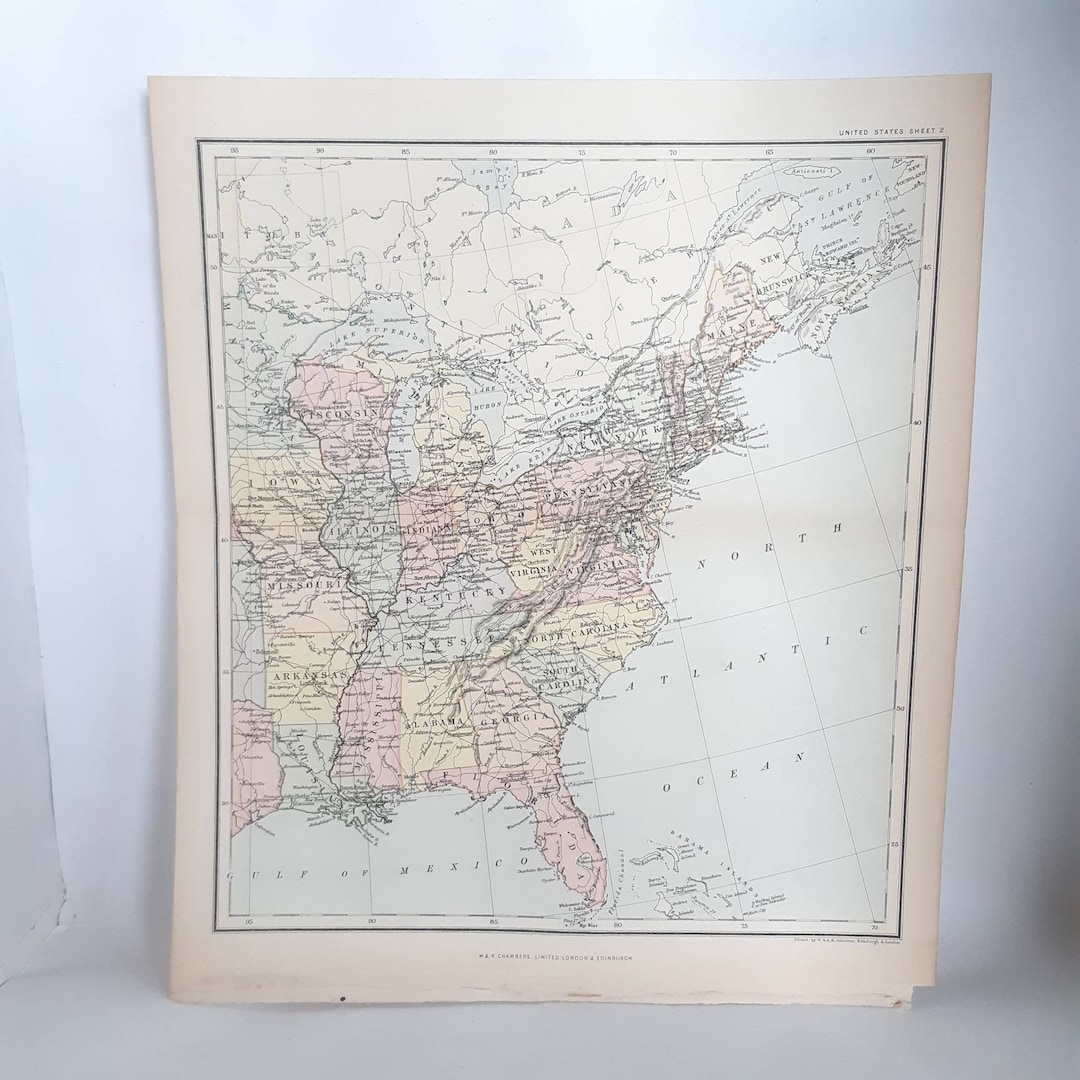 1892 Antique Map of the Eastern United States From Atlas - Paper ...