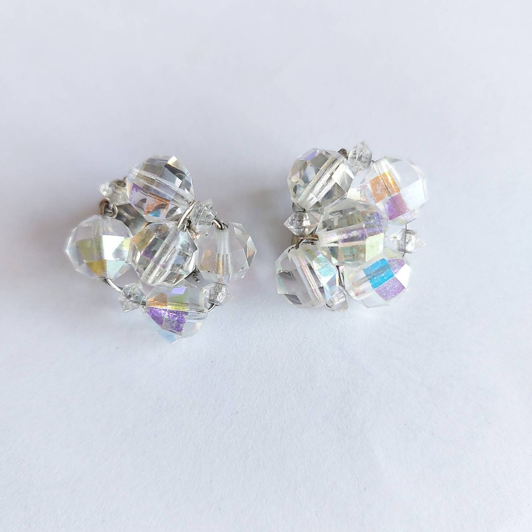 Vintage 1950s/60s Austrian Crystal Bead Cluster Clip-on Earrings ...