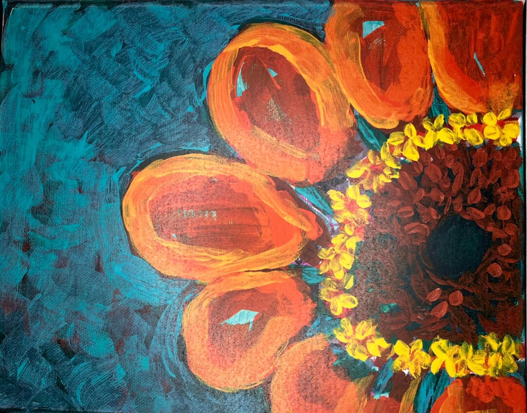 Orange Zinnia Acrylic Painting Sticker: Original Art Vinyl Decal - Etsy