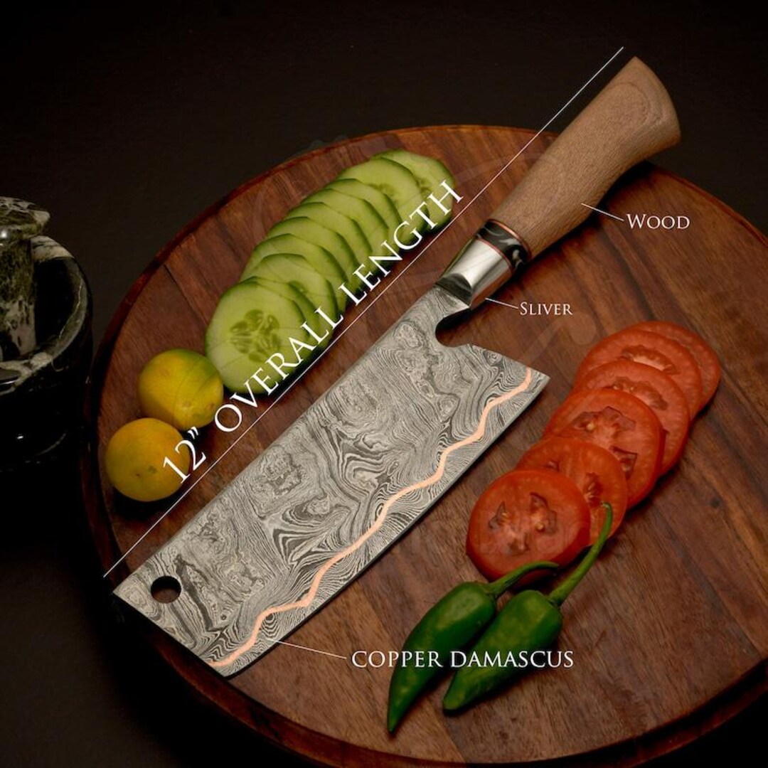 Handmade Cu-mai Copper Damascus Chef Knife – Kitchen Cleaver With ...