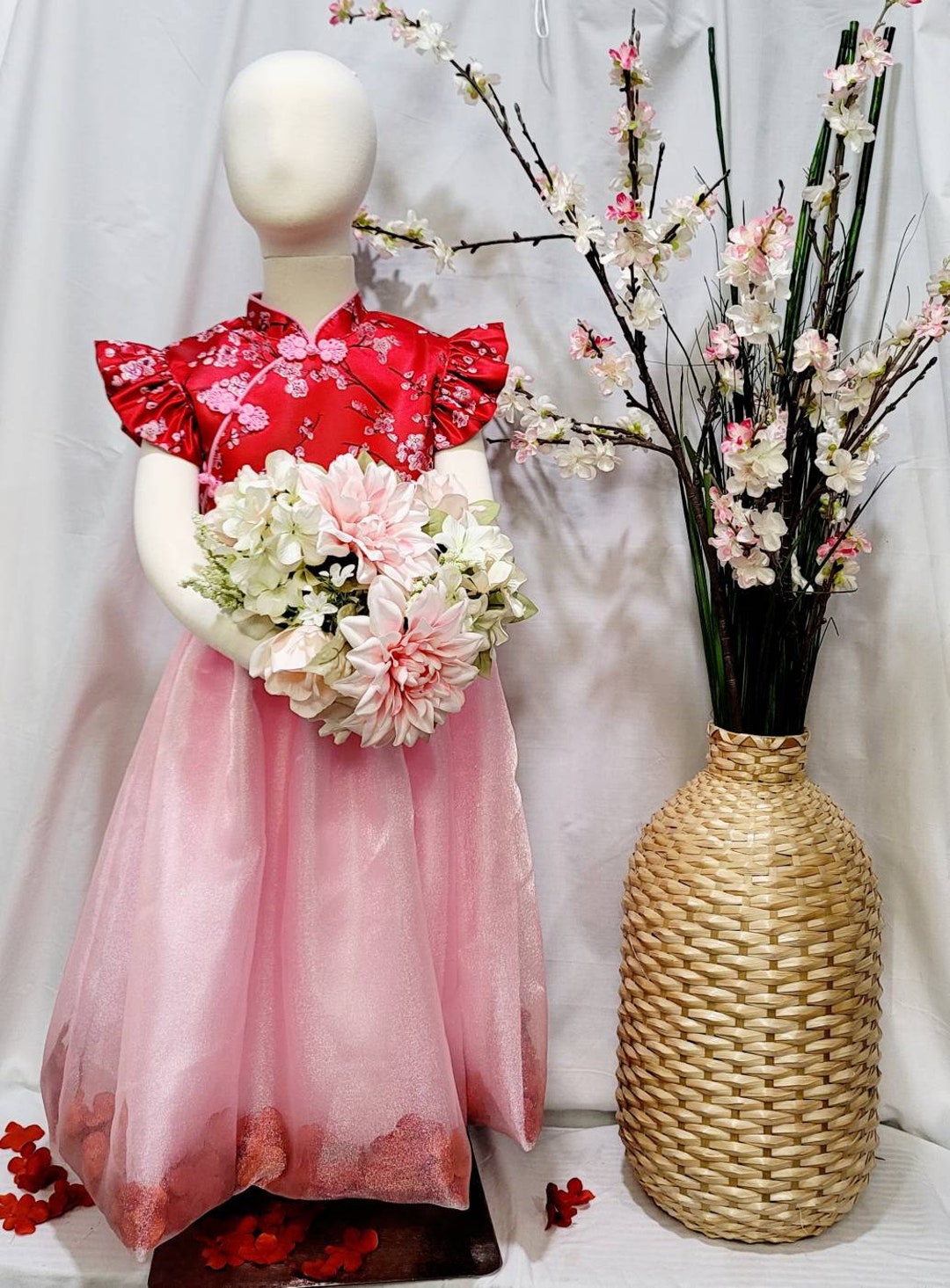 Custom Cheongsam Dress With Flower Filled Skirt - Sizes 4Y - 8Y - Etsy
