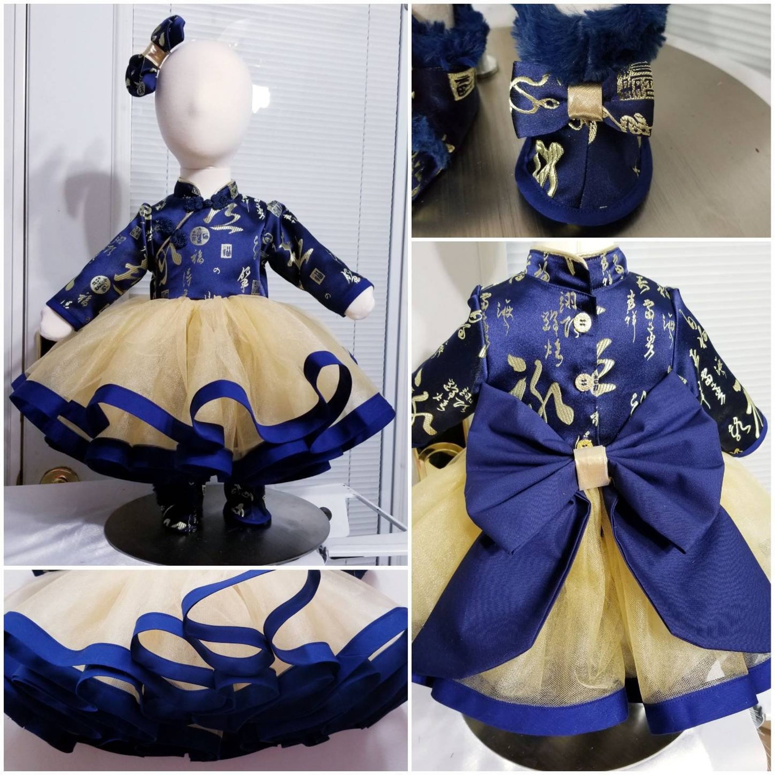 Custom Cheongsam Tutu Dress With Ribbon Hem - Chinese Brocade Child ...