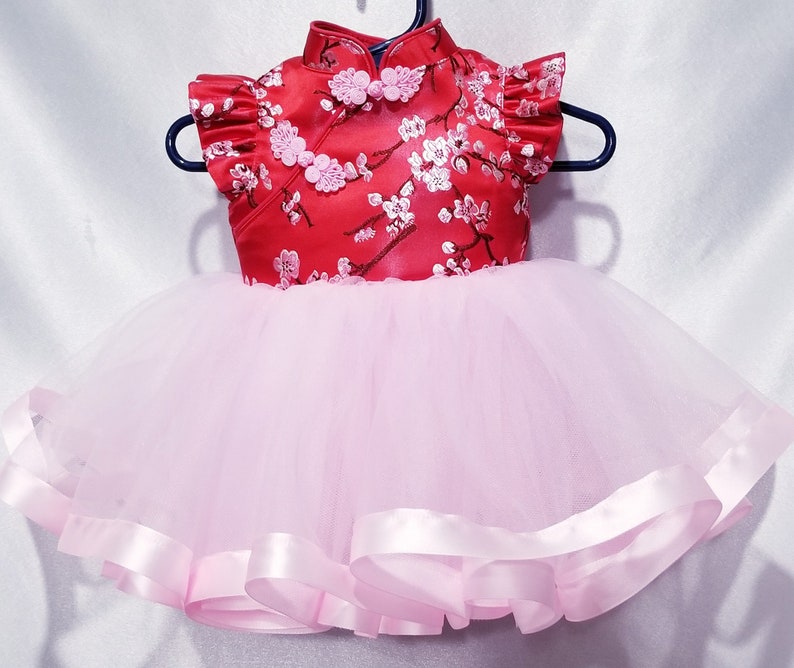 Custom Cheongsam Tutu Dress With Ribbon Hem Chinese Brocade - Etsy