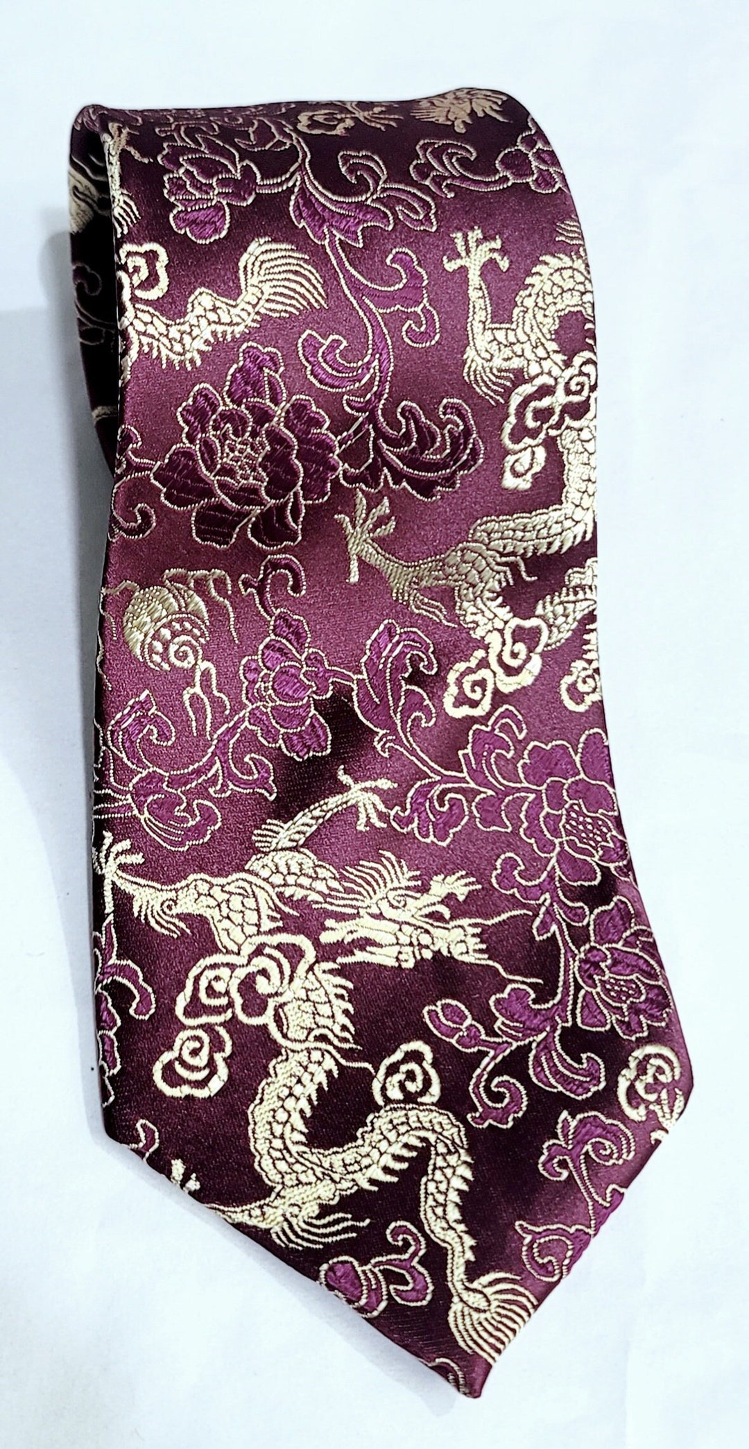 Ready to Ship!! Chinese Dragon Brocade Tie in Burgundy and Gold - Etsy