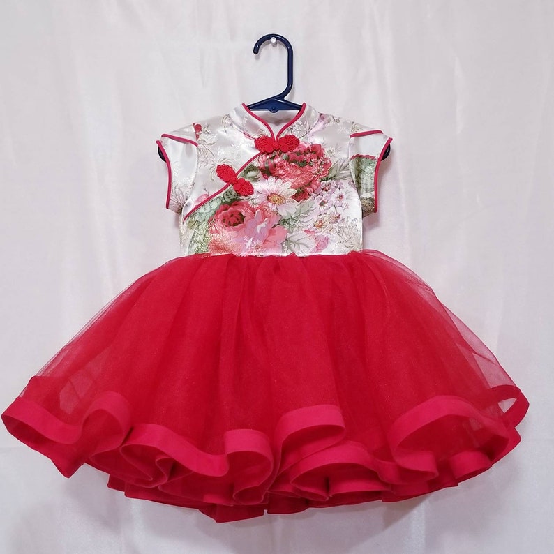 Custom Cheongsam Tutu Dress With Ribbon Hem Chinese Brocade - Etsy