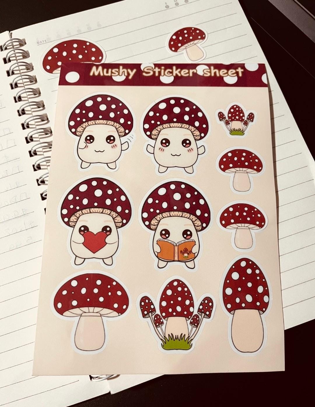 Mushroom & Peach Sticker Sheets - Etsy