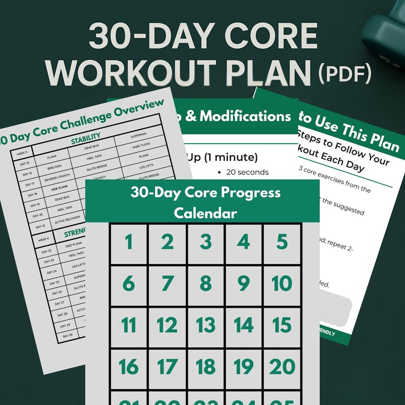 Core Workout Plan Beginner Friendly Home Workout Printable Pdf Fitness ...