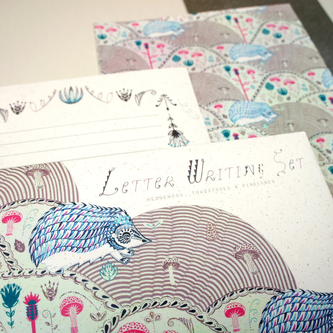 Letter Writing Set - Hedgehogs and Pinecones - Etsy UK