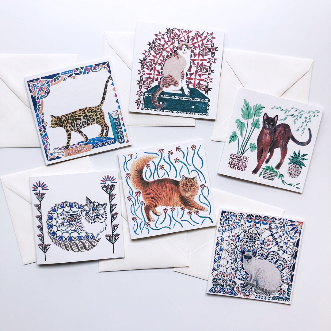 Mini Cards - Illustrated Cats - Etsy