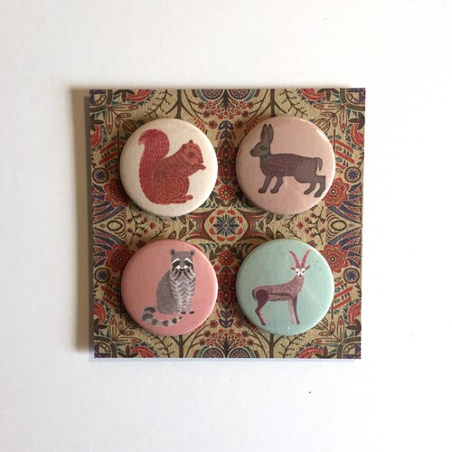 Woodland Animal Badges set of Four: Fox Rabbit Badger - Etsy