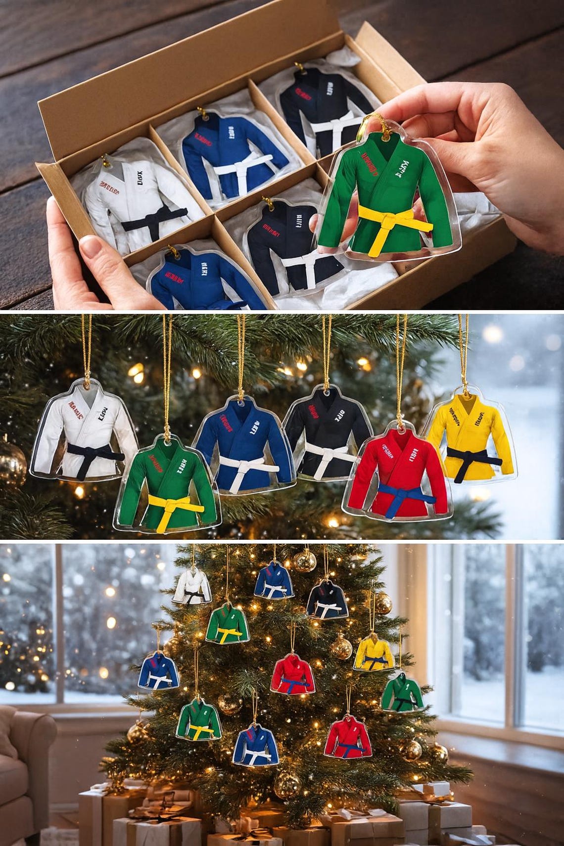 Custom Jiu Jitsu 2-layer Ornament, Personalized BJJ Gi & Belt Color ...