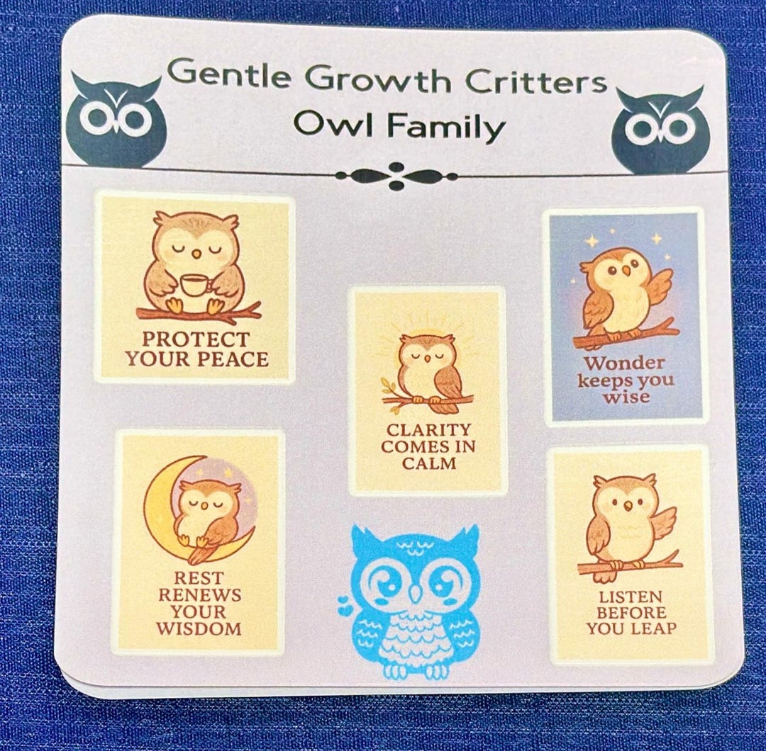 Owl Sticker Sheet – Gentle Growth Critters | Calm Animal Stickers ...