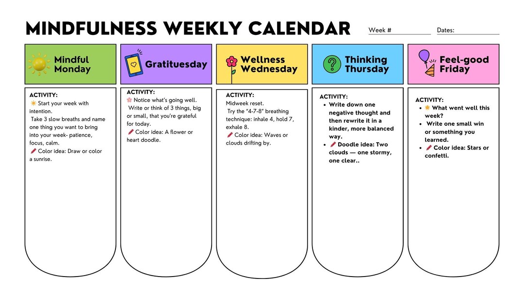 One Day at a Time Mindfulness Tracker | Weekly Self-care Journal ...
