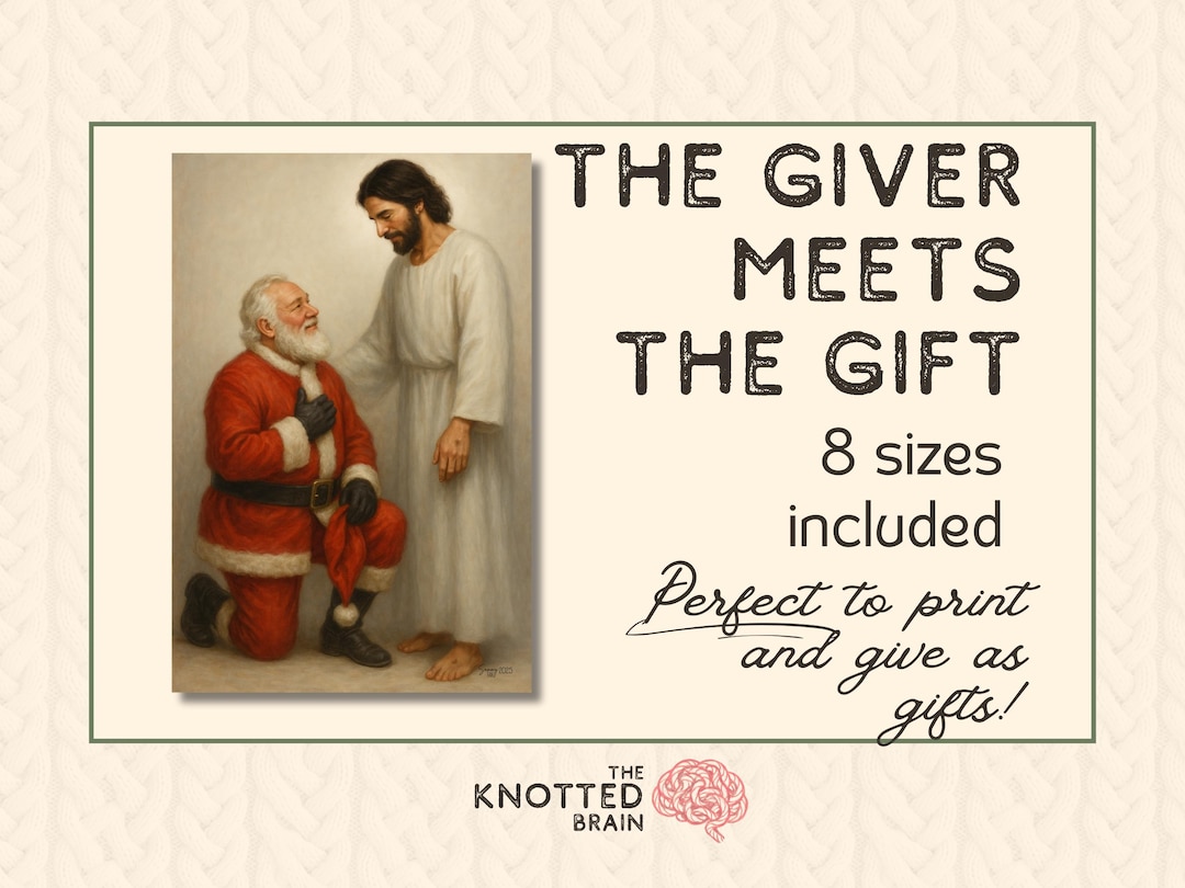 The Giver Meets the Gift | Santa Kneeling Before Jesus | Modern ...