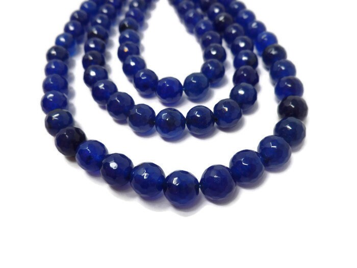 Blue Jade 8mm Faceted Round Bead - 47 beads - Full Strand - royal blue ...